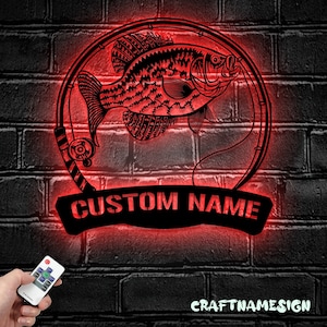 Custom Black Crappie Freshwater Fish Fishing Metal Wall Art LED Light ...
