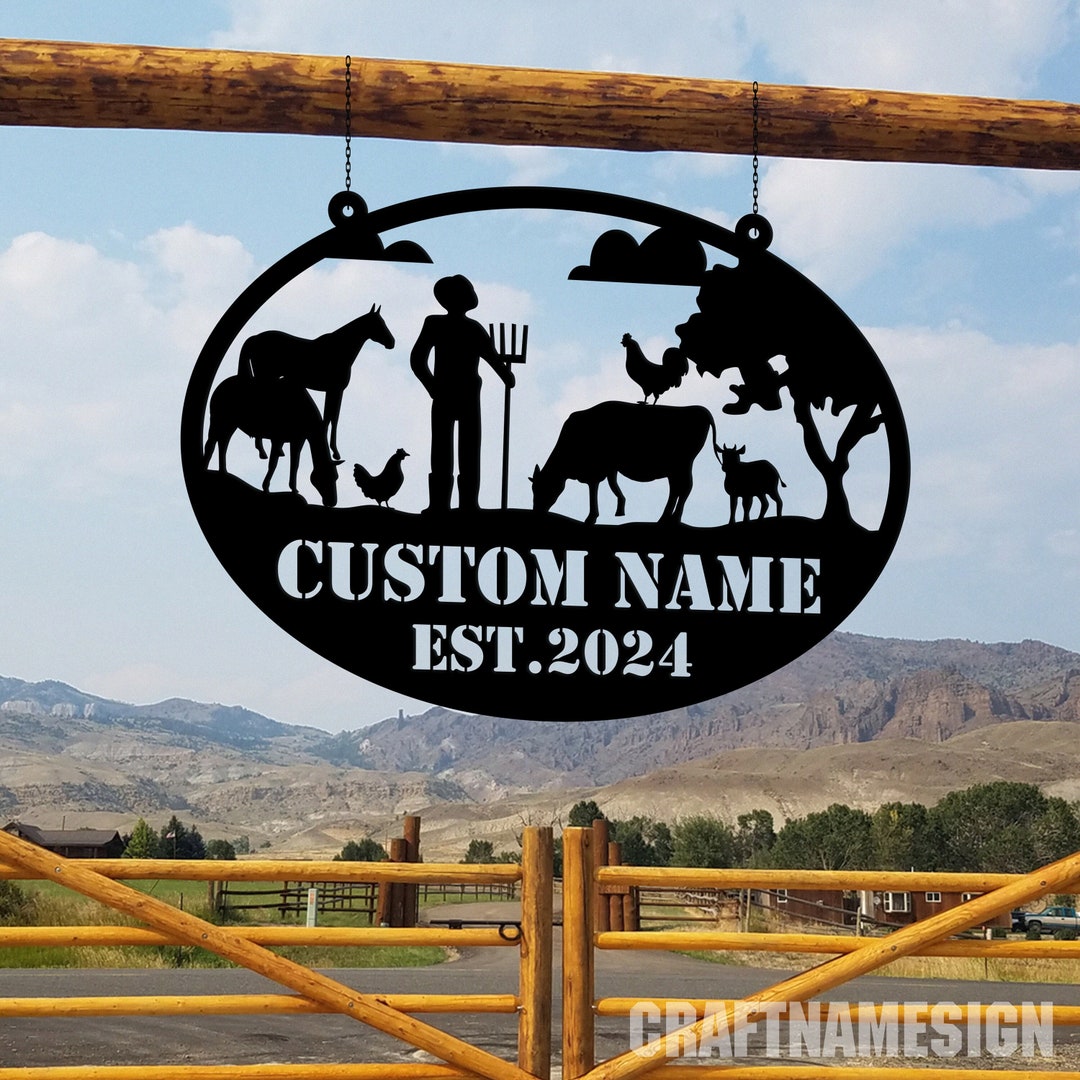 Personalized Outdoor Metal Farm Goat, Cow & Chicken Farmer Sign, Custom ...