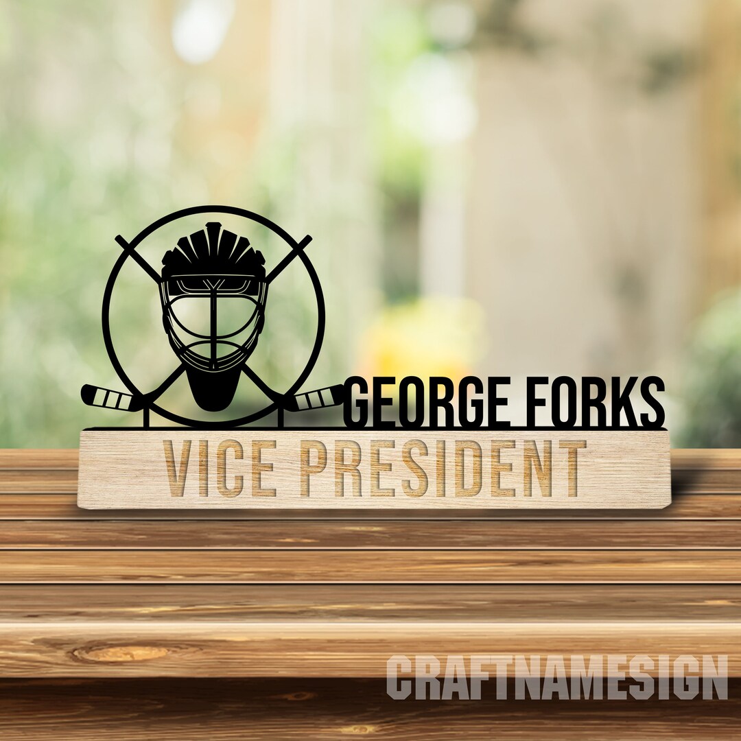 Custom Wooden Desk Name Plate for Hockey Lover, Hockey Metal Nameplate ...