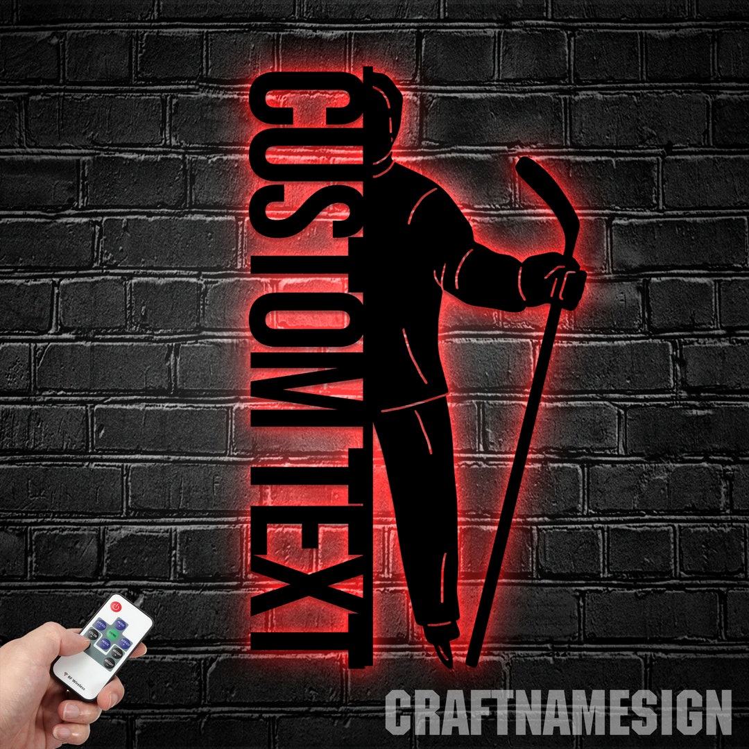 Personalized Girl Hockey Metal Sign, LED Hockey Stick Metal Wall Art ...