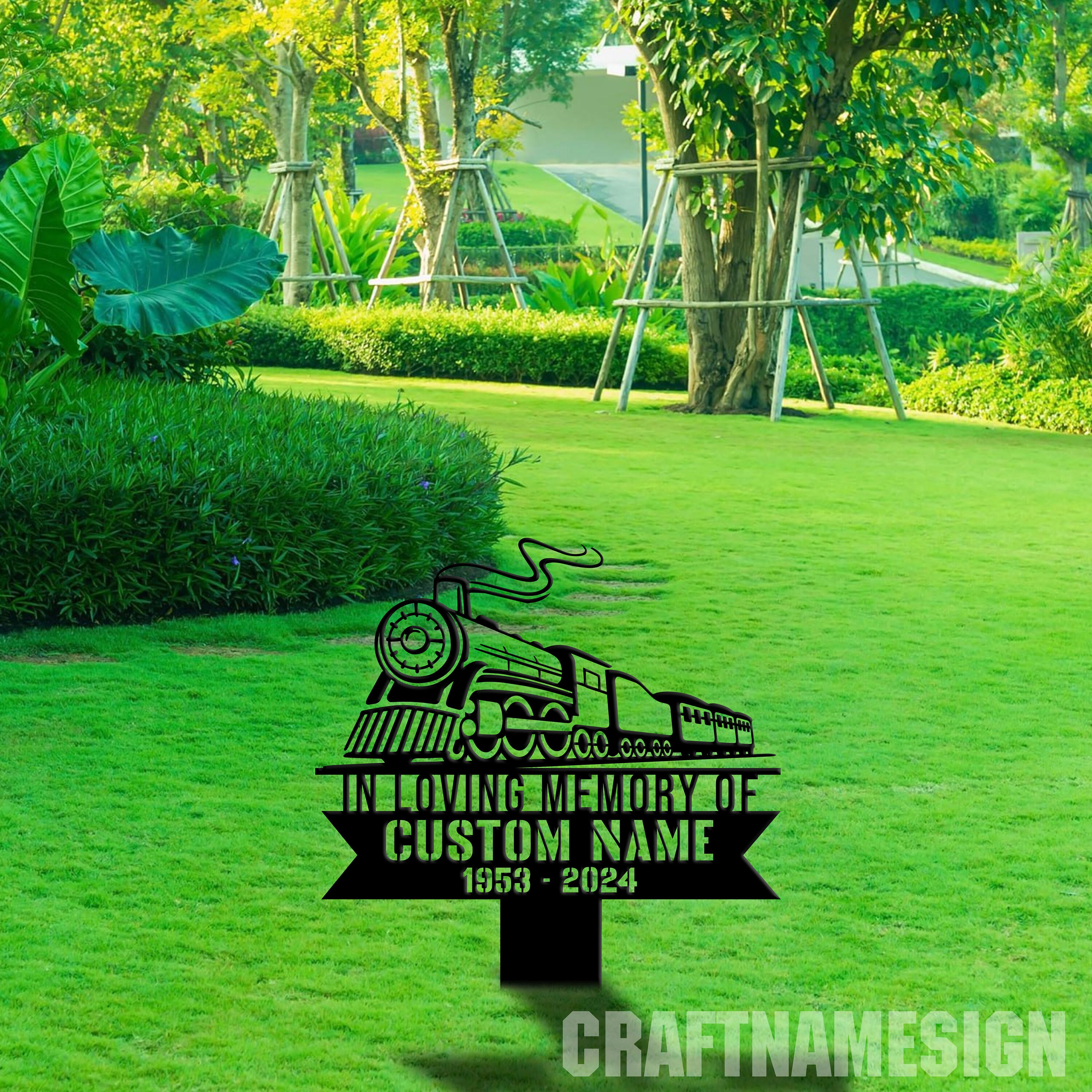 Custom Train Memorial Stake, Cemetery Stake, Train Memorial Decor, in ...