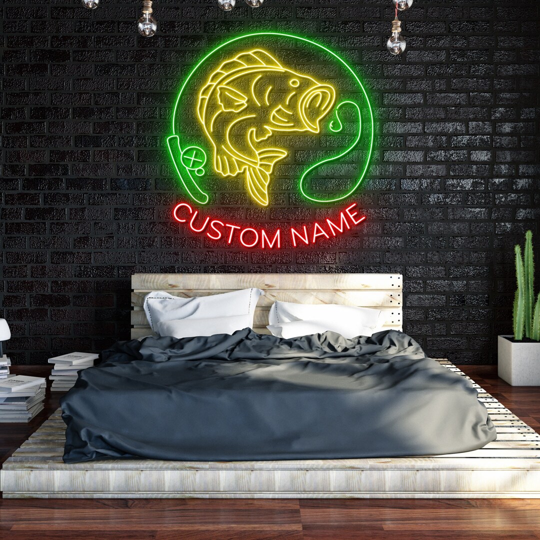 Bass Fishing Neon Wall Art With LED Light - Personalized Fisher Sign ...