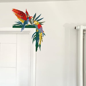 Parrot Couple Door Corner Colorful Metal Wall Art, Parrot Bird Door ...