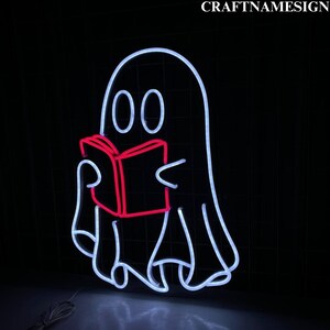 Ghost Reading Book Neon Sign, Ghost Read Book Led Sign, Custom Neon ...