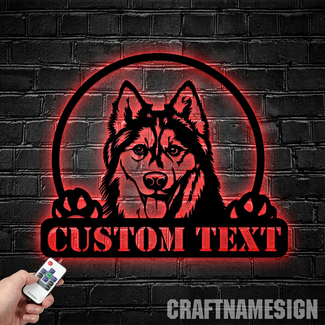 Custom Siberian Husky Dog Metal Sign, LED Husky Metal Wall Art ...