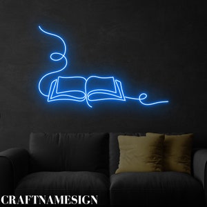 Line Art Book Neon Sign, Book Led Sign, Custom Neon Light, Book Store ...