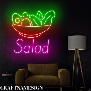 Salad Neon Sign, Vegetable Salad Led Sign, Open Salad Shop Neon Light ...