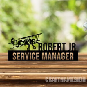Custom Airplane Lover Wooden Desk Name Plate, Pilots Metal Nameplate ...