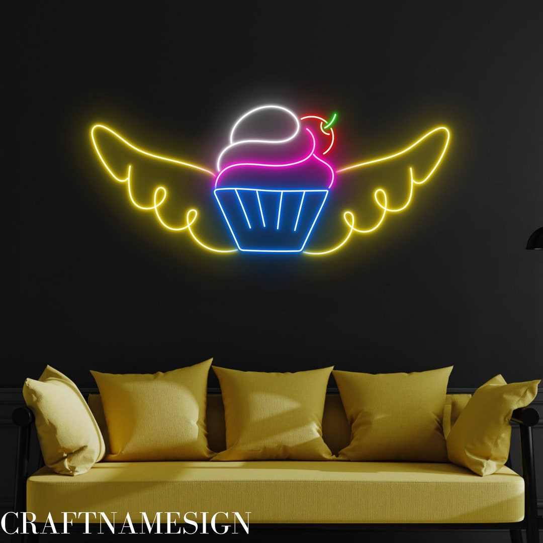 Cupcake Wings Neon Sign, Cupcake Led Sign, Custom Neon Sign, Cupcake ...