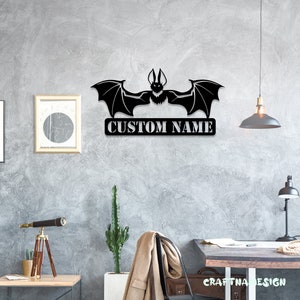 Custom Bat Metal Wall Art With LED Light - Personalized Halloween Bat ...