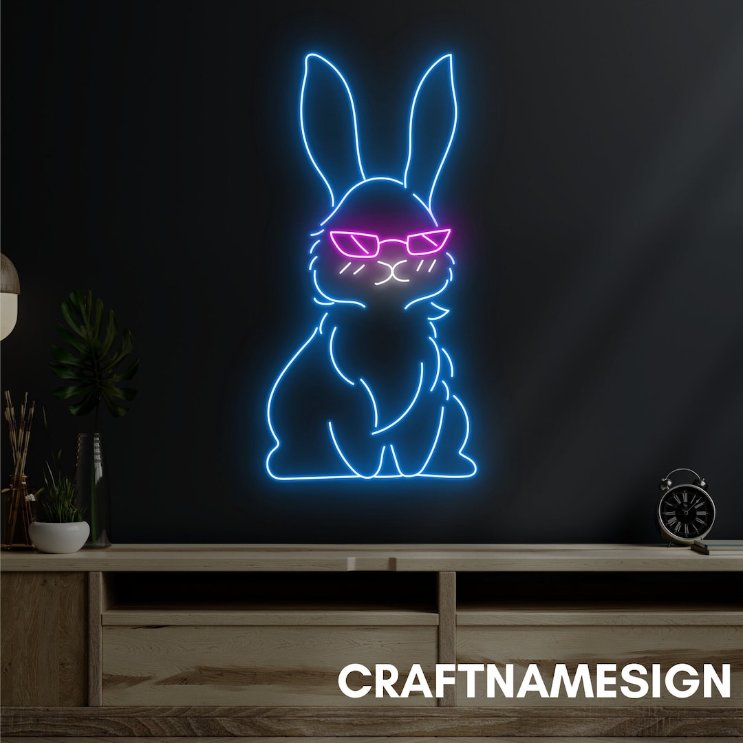 Bunny Glasses Neon Sign, Glasses Bunny Led Sign, Custom Neon Sign ...