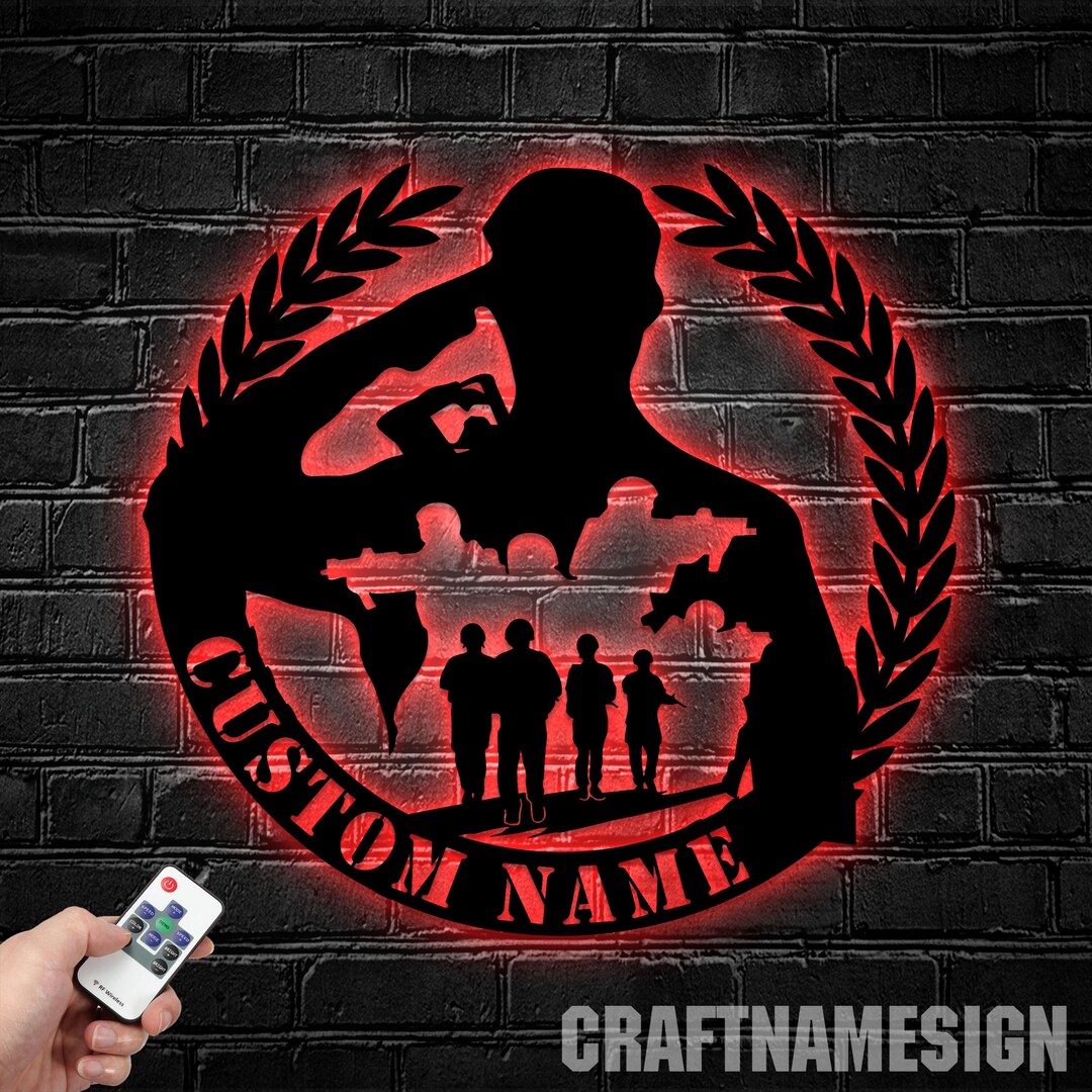 Custom Veteran Salute Soldier American Flag Metal Wall Art Led Light ...