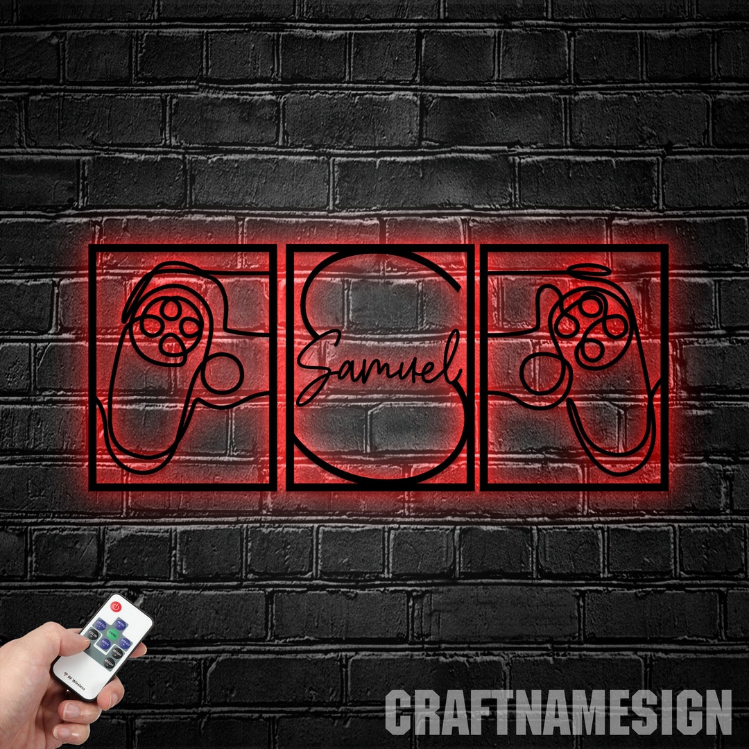 Personalized Game Zone Metal Wall Art With LED Lights, Custom Gaming ...