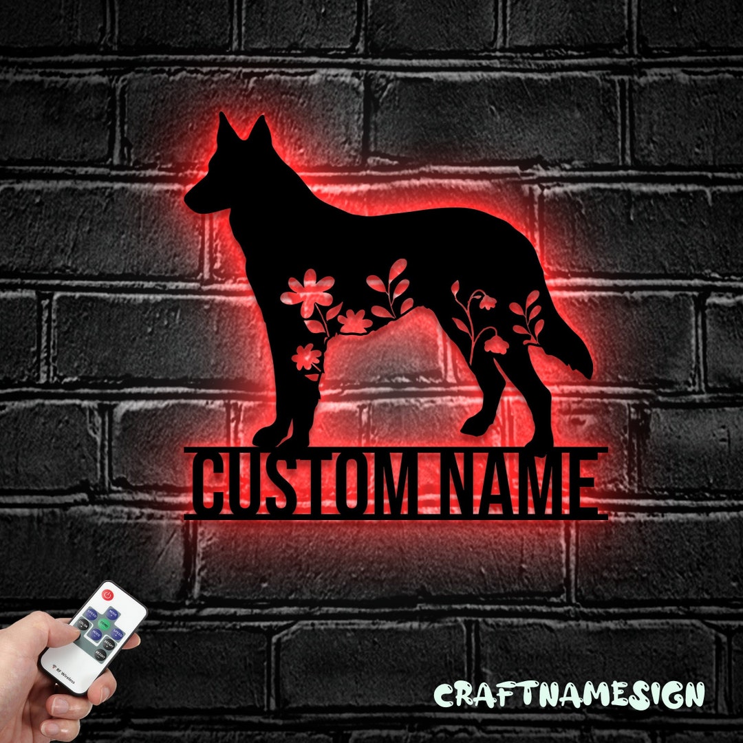 Custom FLoral German Shepherd Metal Wall Art LED Light - Flor ...