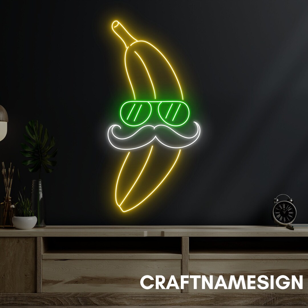 Banana Mustache Sunglasses Neon Sign, Banana Led Sign, Custom Neon Sign ...