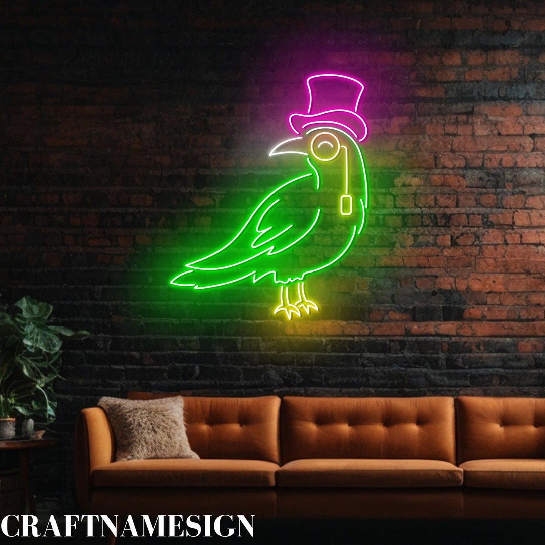 Raven Wear Topper Hat & Monocle Neon Sign, Raven Led Sign, Custom Neon ...