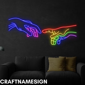 Hand Touch Rainbow Neon Sign, Hand Rainbow Led Sign, Custom Neon Sign ...