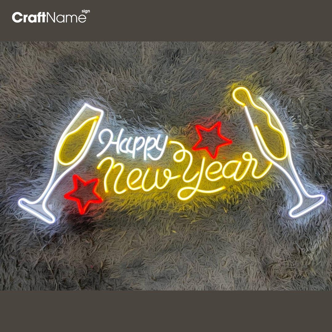 Happy New Year Neon Sign for Restaurant Decor, Merry Christmas and ...