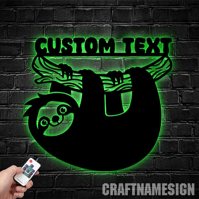 Custom Cute Sloth Metal Wall Art LED Light - Personalized Funny Lazy ...