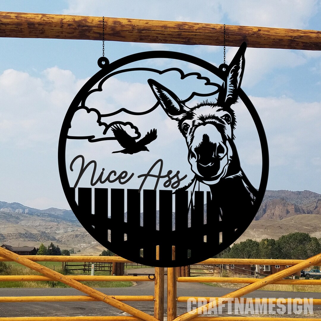 Personalized Outdoor Metal Farm Donkey, Donkey Ranch Sign, Peeking ...
