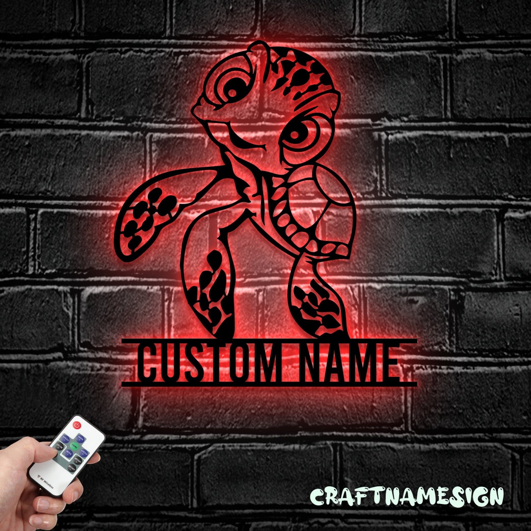 Custom Cute Turtle Hawaiian Metal Wall Art LED Lights Personalized ...