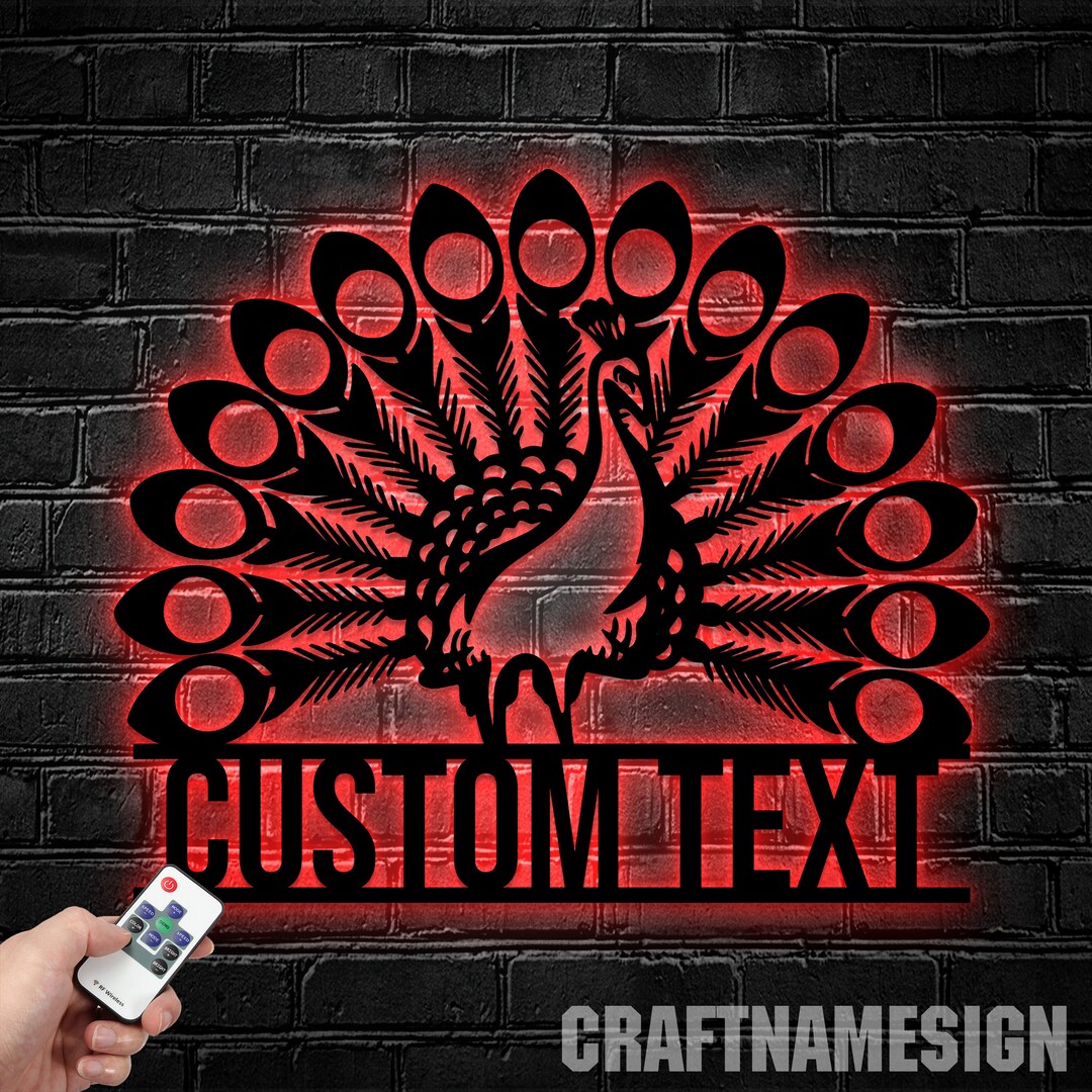 Custom Peacock Metal Wall Art LED Lights, Personalized Peacock Metal ...