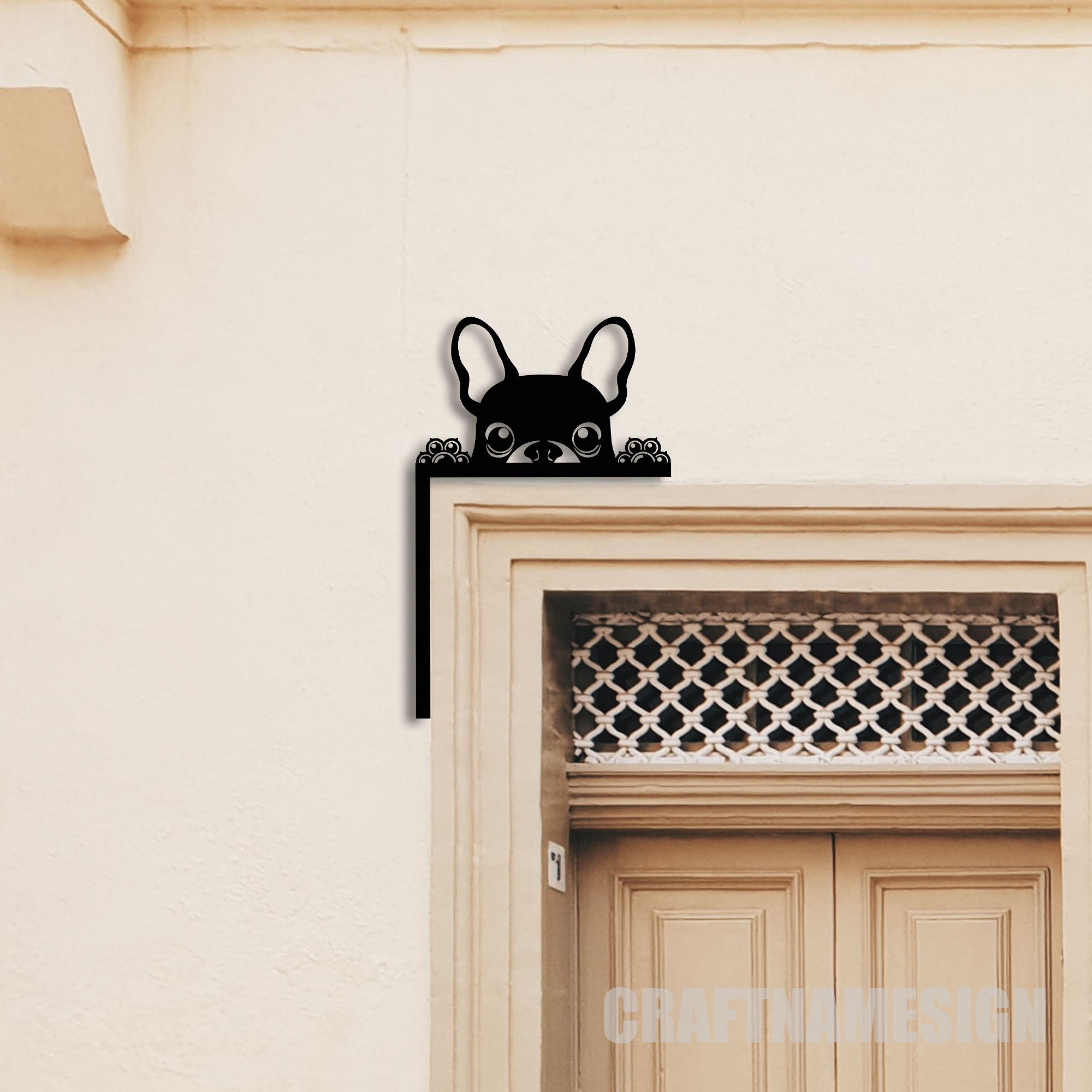Peeking French Bulldog Door Corner Metal Wall Art, French Bulldog Door ...
