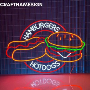 Hamburgers Hotdogs Neon Sign, Burger Led Sign, Custom Neon Sign, Fast ...