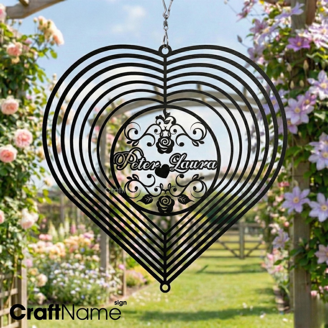 Personalized Wind Spinner, Custom Name Floral Metal Yard Art Decor ...