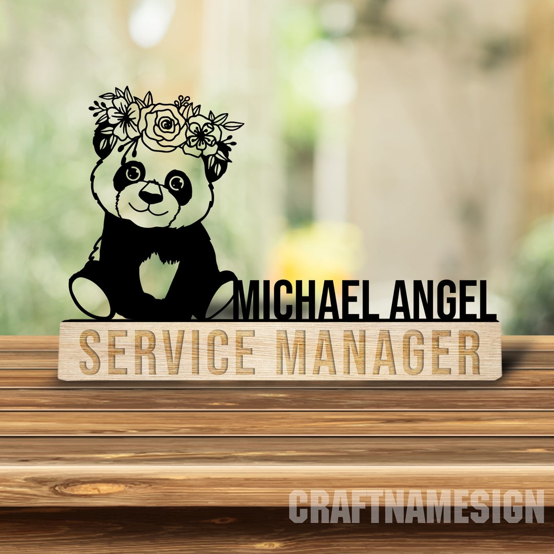 Personalized Wooden Floral Panda Bear Desk Name Plate, Animal Lover ...