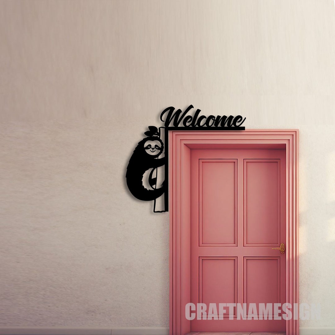 Small Sloth Door Corner Metal Wall Art, Sloth Door Topper, Cute Sloth ...