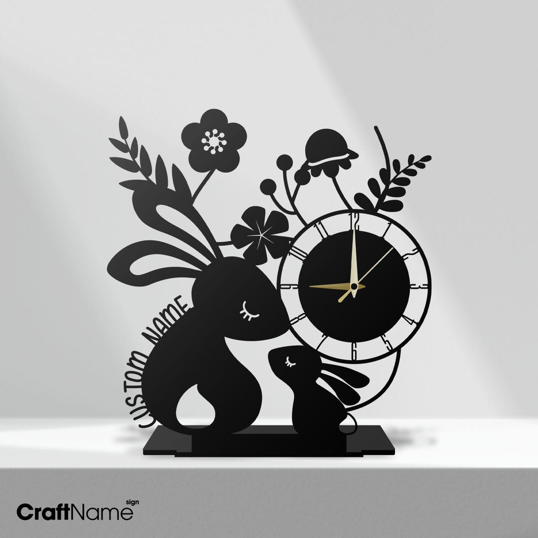 Custom Rabbit Metal Table Office Clock, Personalized Rabbit Bunny ...