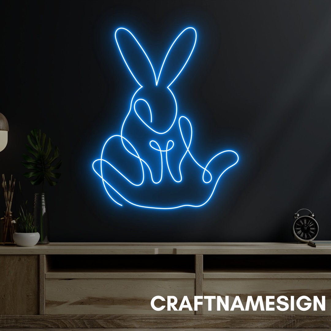 Funny Rabbit Line Neon Sign, Rabbit Line Easter Led Sign, Custom Neon ...