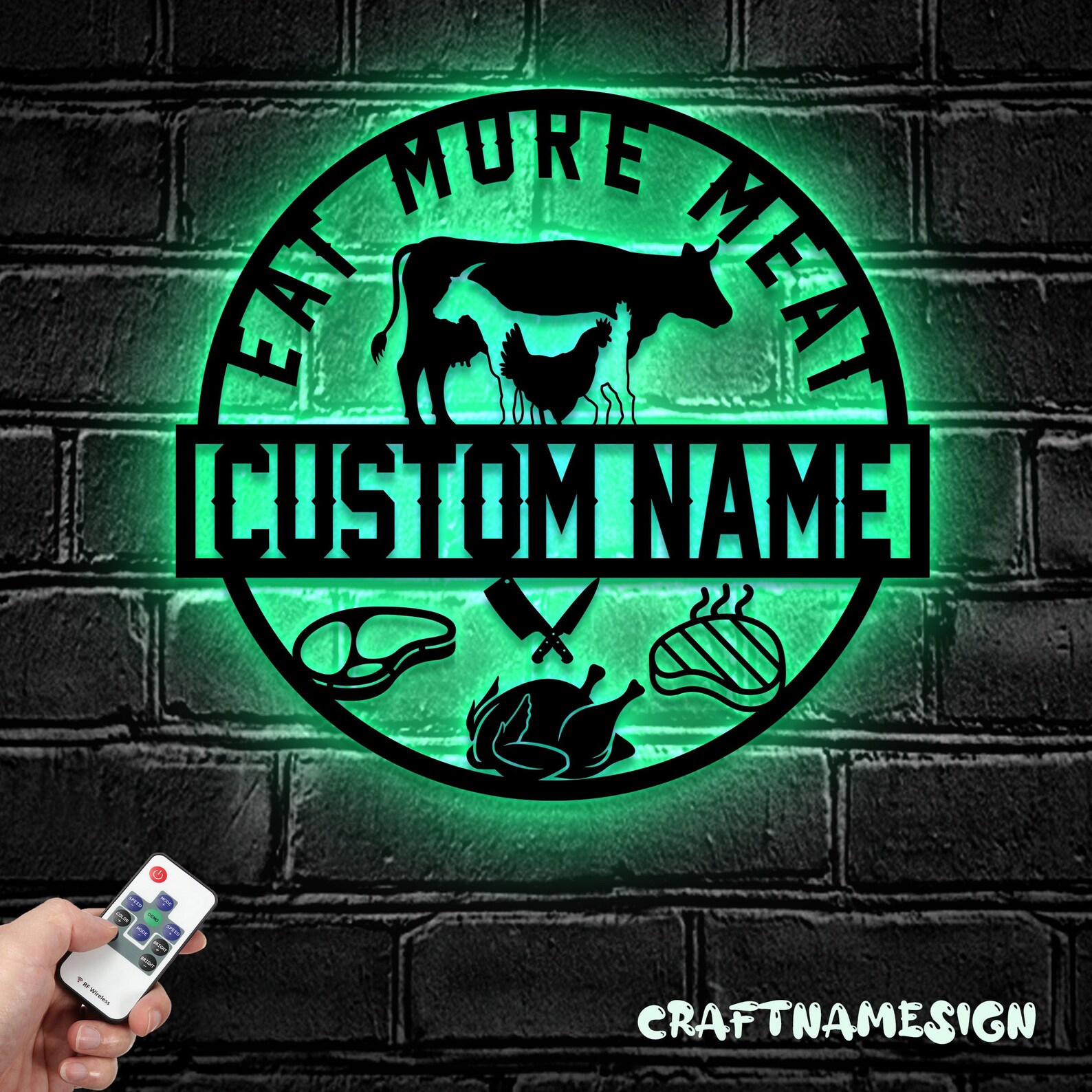 Custom Cow Goat Chiken Meat Shop Metal Wall Art LED Light ...
