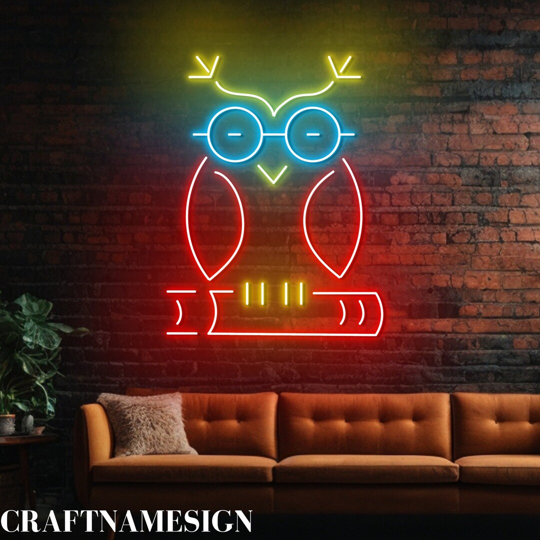 Owl Book Store Neon Sign, Owl on Book Led Sign, Custom Neon Led Lights ...