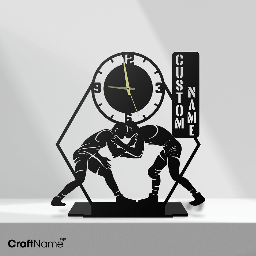 Custom Wrestling Metal Silent Clock for Desk, Personalized Tabletop ...