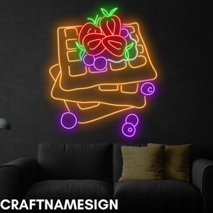 Waffle Strawberry Neon Sign, Waffle Cake Led Sign, Custom Neon Sign ...