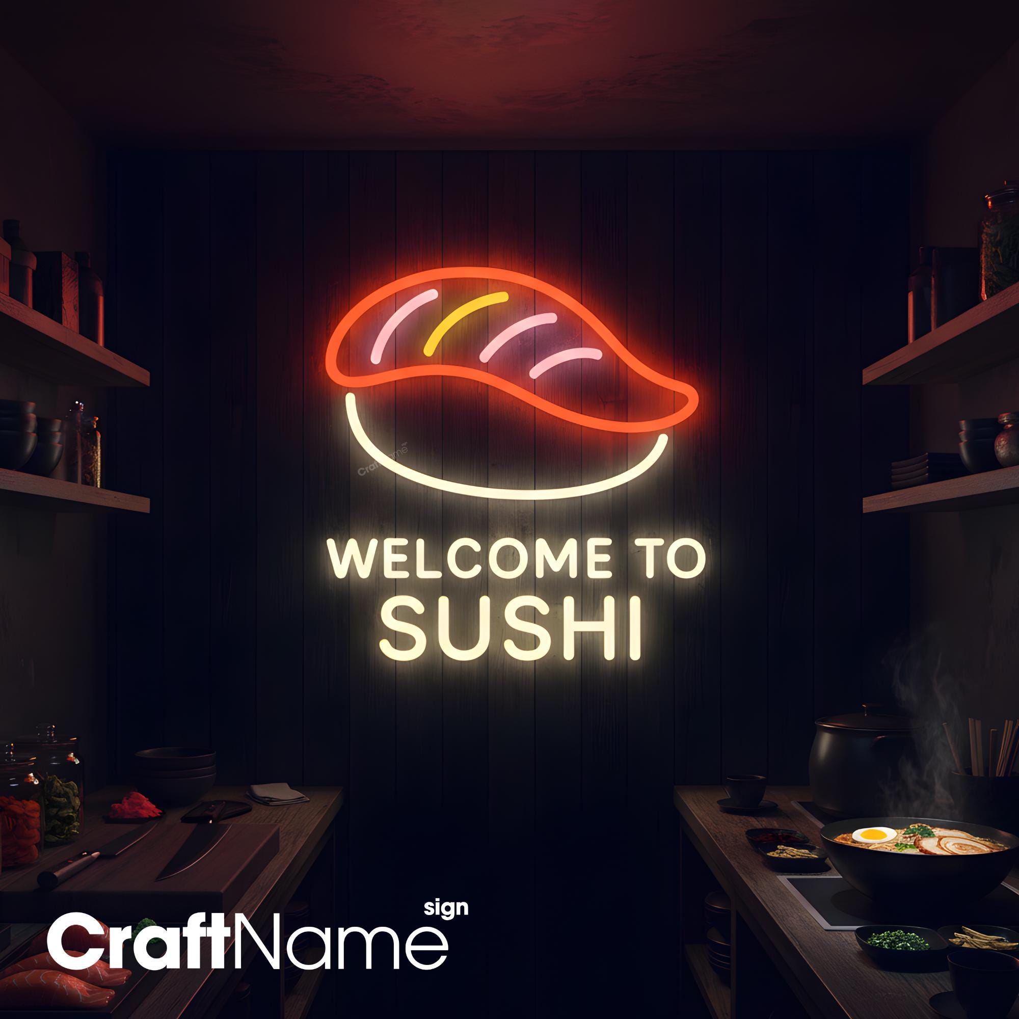 Welcome to Sushi Neon Light, LED Sign for Japanese Restaurant or Sushi ...