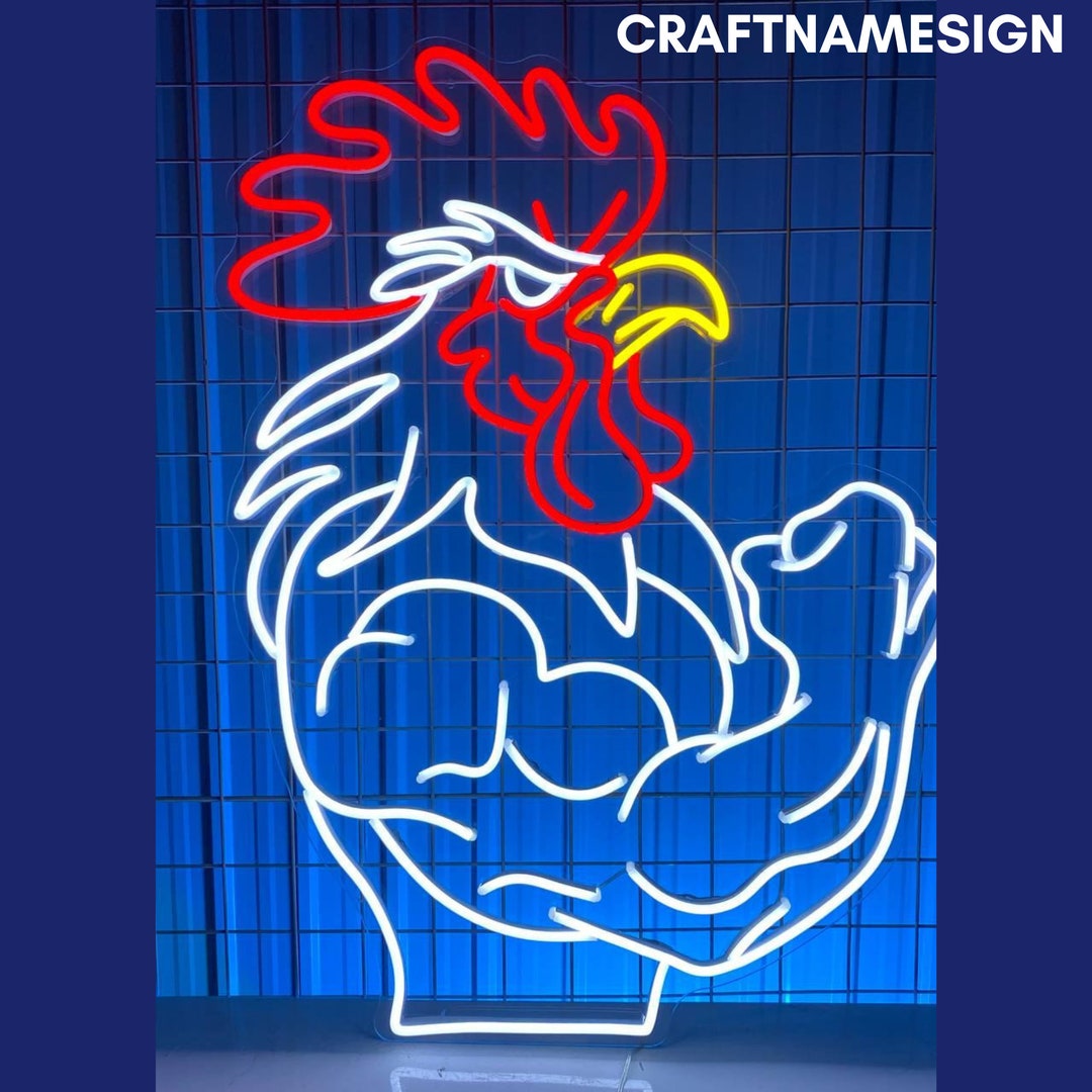 Muscle Rooster Neon Sign, Muscle Rooster Body Building Led Sign, Custom ...