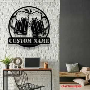Custom Beer Bar Metal Wall Art LED Light - Personalized Beer Mug Cheers ...