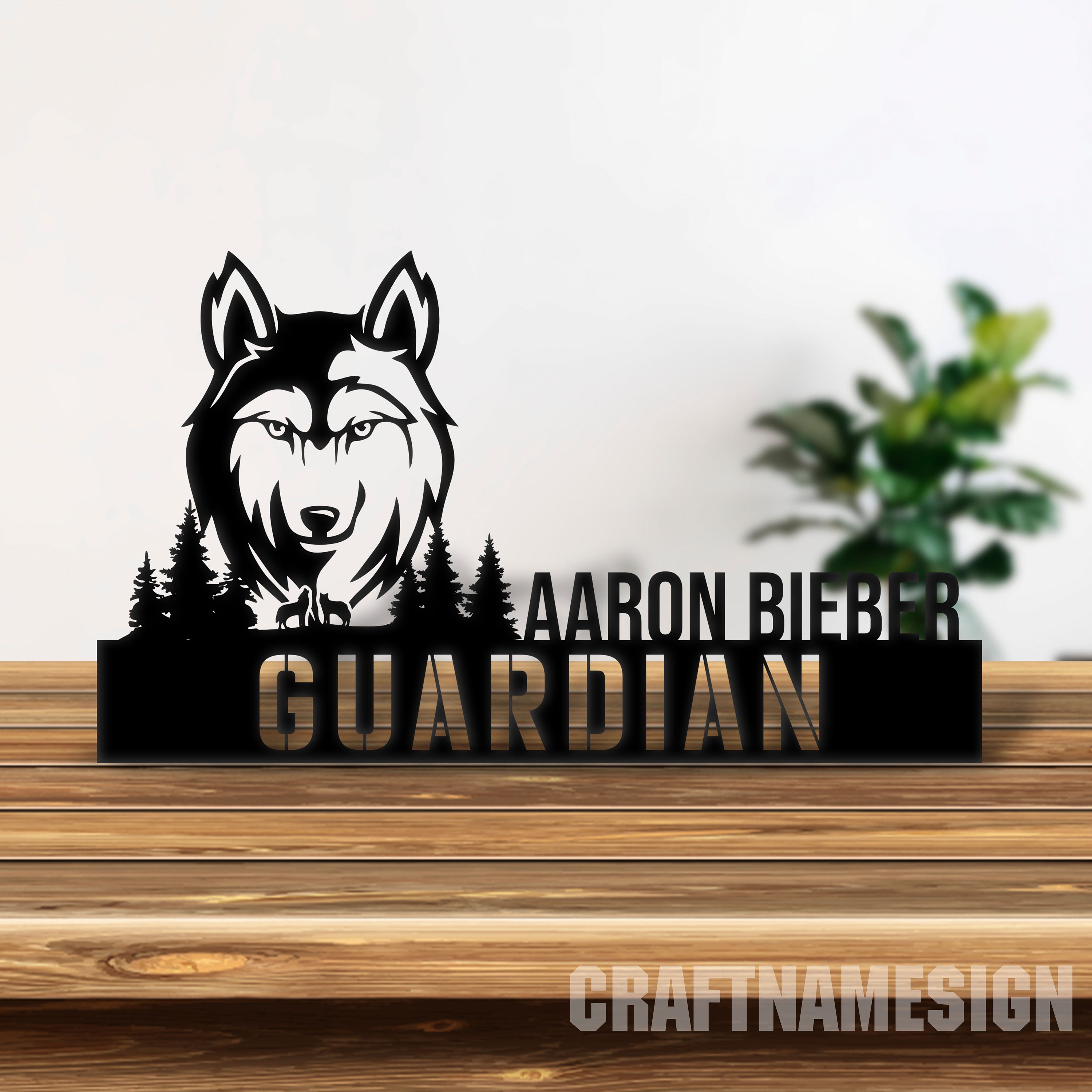 Custom Wooden Wolf Desk Name Plate, Wolf Lover Metal Nameplate for Desk ...