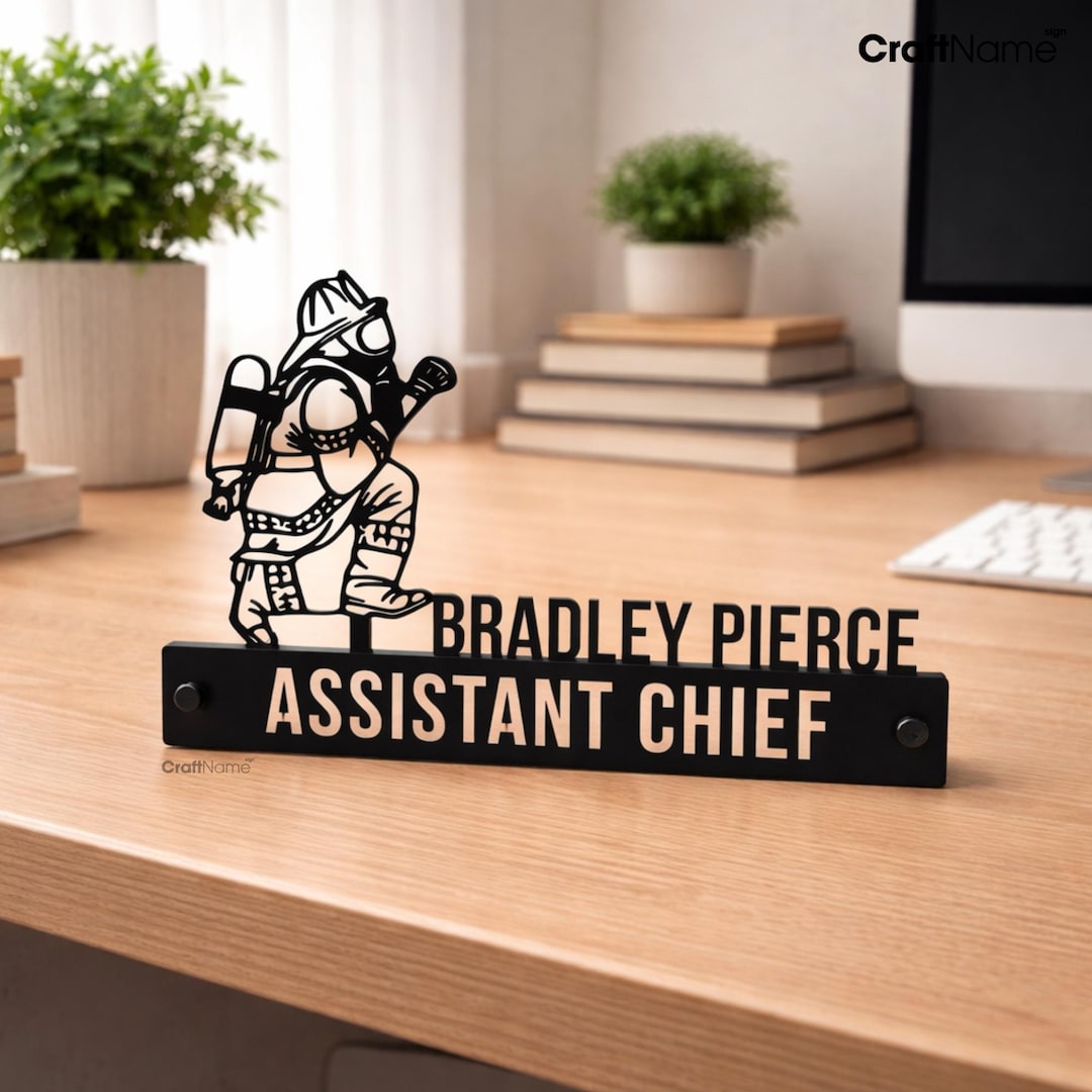 Custom Wooden Firefighter Desk Name Plate, Fireman Gift, Metal ...