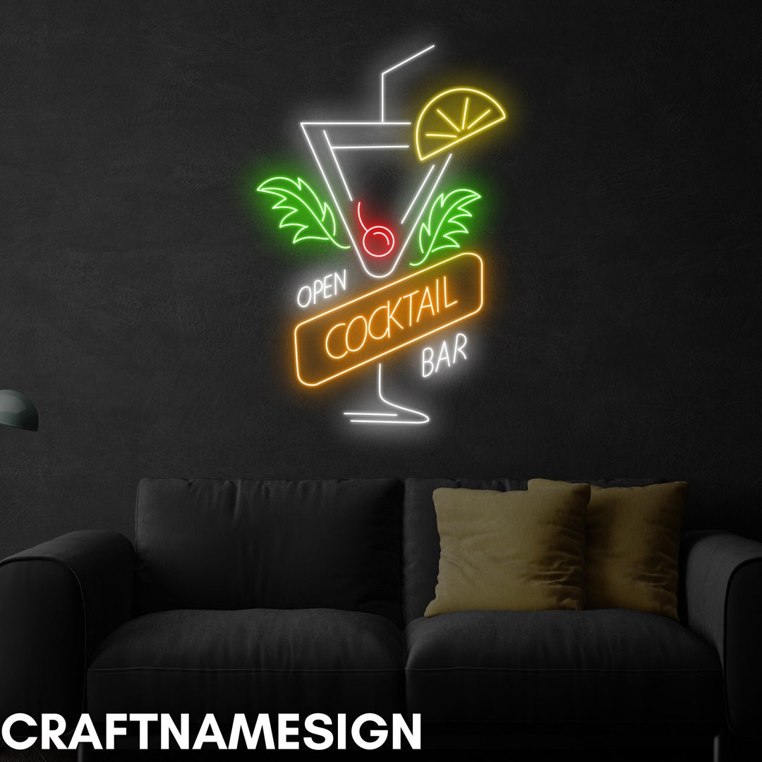 Open Cocktail Bar Neon Sign, Cocktails Led Sign, Custom Neon Sign ...