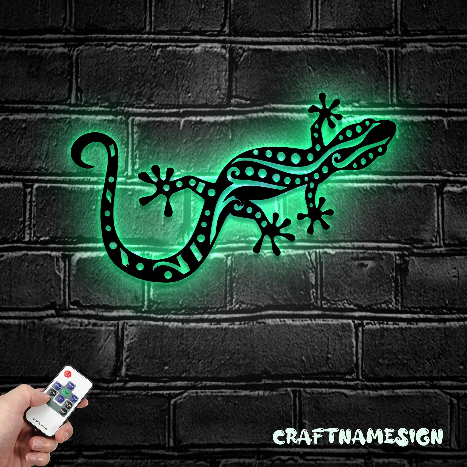 Gecko Metal Wall Art LED Light - Ledge Lizard Sign Home Decor - - Ideal ...