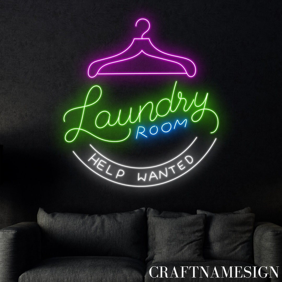 Help Wanted Laundry Neon Sign, Laundry Room Led Sign, Custom Neon Sign ...