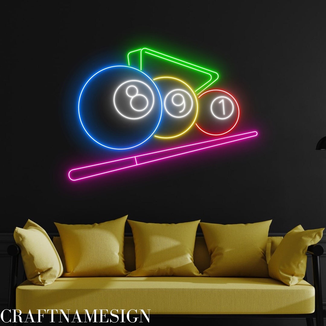 Billiards Ball Neon Sign, Billiards Led Sign, Billiards Pool Hall Neon ...