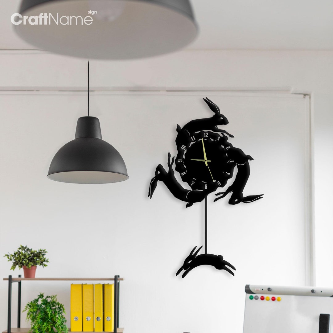 Rabbit Pendulum Acrylic Wall Clock Home Decor Gift, Unique Modern ...