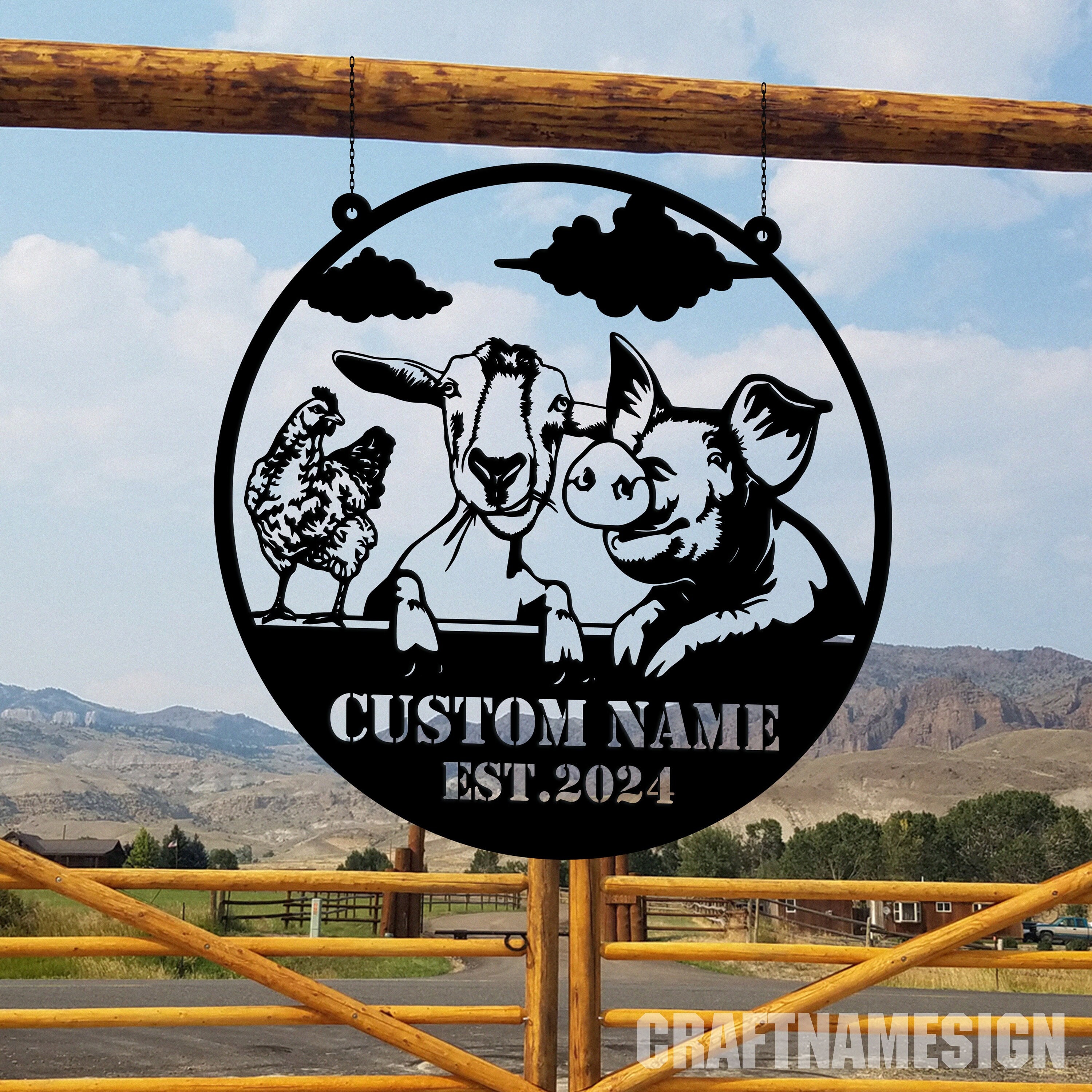 Personalized Outdoor Metal Goats Pig Chicken Farm Sign, Custom Welcome ...