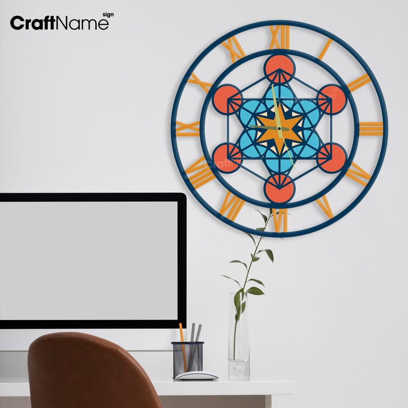 Personalized Sacred Geometry Silent Wall Clock, Custom Metal Clock for ...