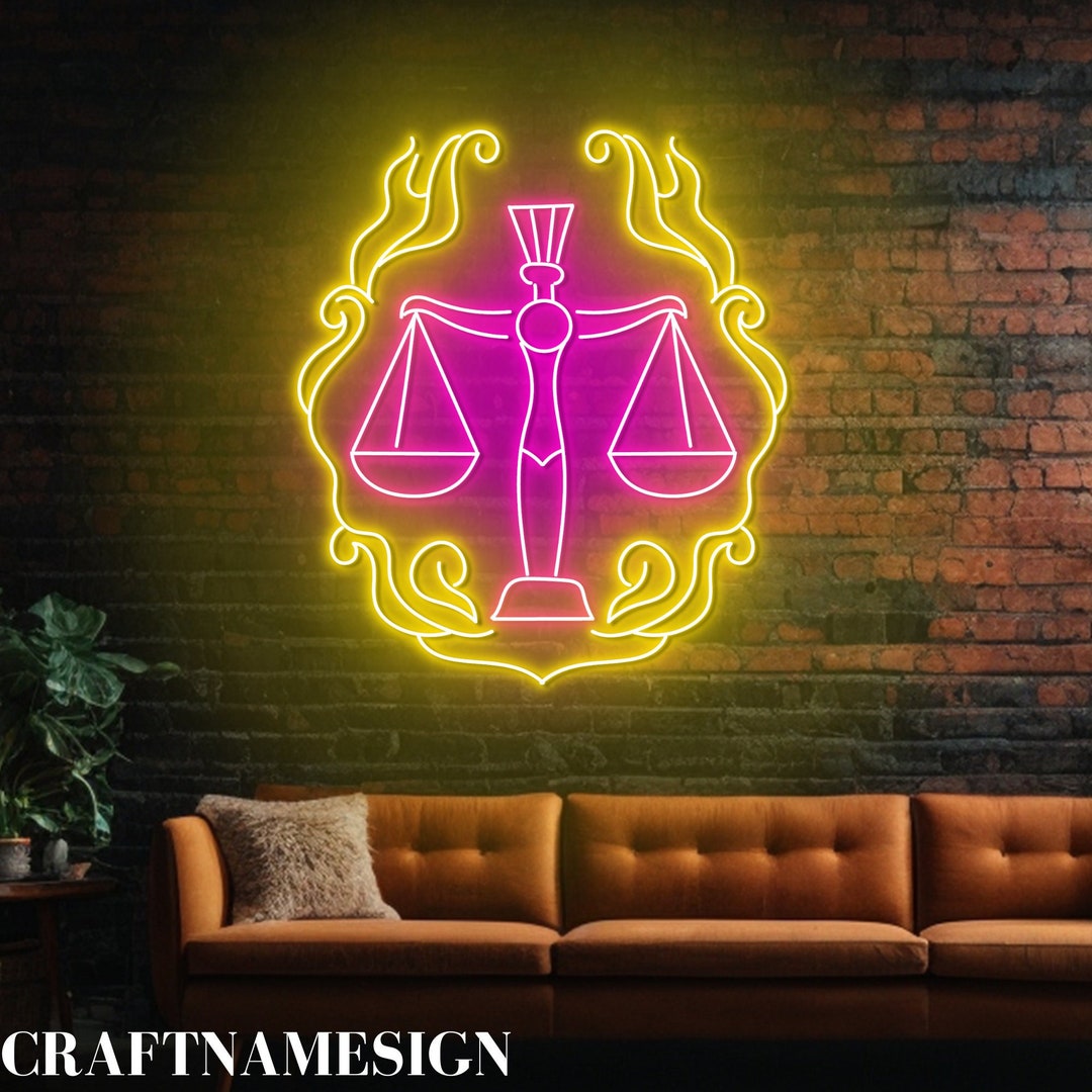 Libra Scale Neon Sign, Fire Libra Led Sign, Custom Neon Sign, Zodiac ...